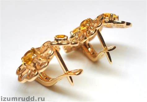 Золотые серьги с цитринами 585 пробы