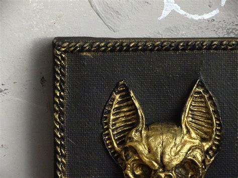 Black Gold Bat Skull Wall Plaque Framed Faux Taxidermy Wall Sculpture