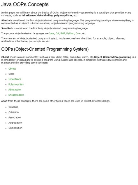 Java Oops Concepts Pdf Object Oriented Programming Programming Paradigms