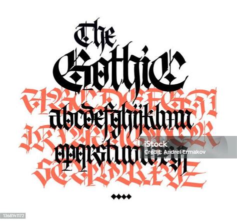 고딕 벡터 대문자 및 소문자 아름답고 세련된 서예 우아한 유럽 식 글꼴 디자인 중세 현대 스타일 직물과 포장을위한 우아한 패턴 더러운에 대한 스톡 벡터 아트 및 기타 이미지