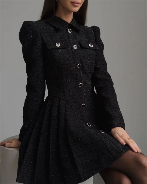 Shein Bizwear Plaid Pattern Lapel Neck Double Breasted Tweed Dress Artofit