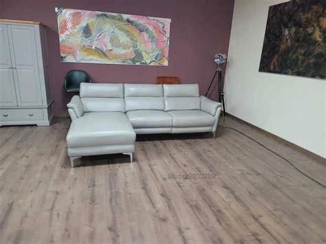 Сив кожен ъглов диван с електрически релаксиращ механизъм Диван