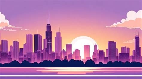 Premium Photo Chicago Skyline At Sunset Rose Radiance Vector Illustration