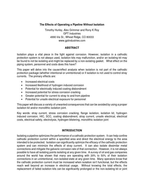 The Effects Of Operating A Pipeline Without Isolation Article 21 Mp Pdf