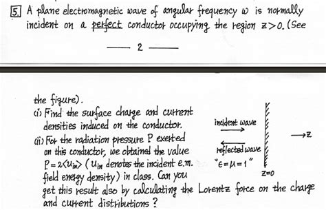 Solved A Plane Electromagnetic Wave Of Angular Frequency W Is Normally
