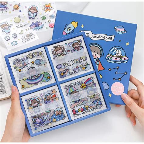 Sticker แบบกล่อง 100 แผ่น ไดคัท แบบใส พร้อมส่ง สติ๊กเกอร์น่ารัก หลาก