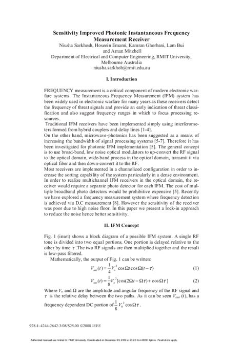 Pdf Sensitivity Improved Photonic Instantaneous Frequency Measurement