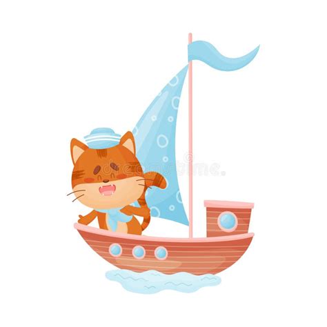 Gato Rojo Infantil En Fondo Azul Stock de ilustración Ilustración de