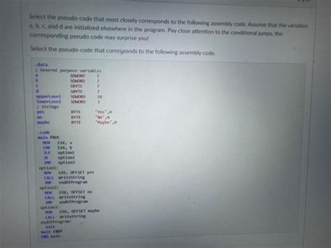 Solved Select The Pseudo Code That Most Closely Corresponds