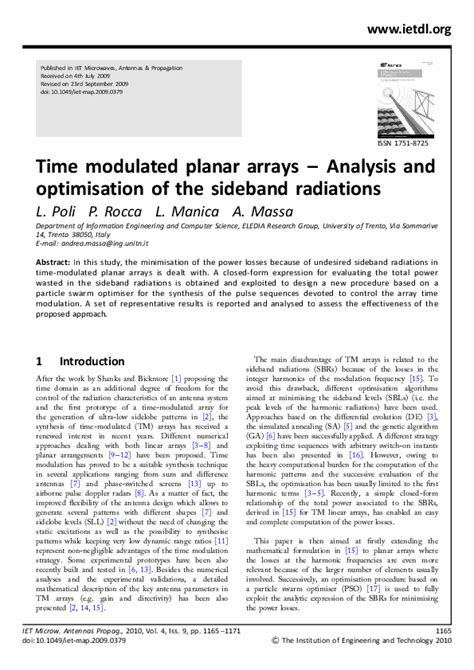 Pdf Time Modulated Planar Arrays Analysis And Optimization Of The Sideband Radiations