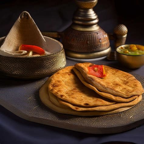 Premium Ai Image Indian Style Puffed Chapatis On A Wooden Base Image