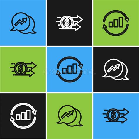 Set Line Financial Growth Graph Chart Infographic And Dollar Icon Vector Stock Vector