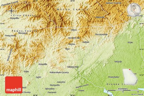 Physical Map Of Rabun County