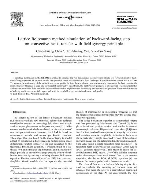 Pdf Lattice Boltzmann Method Simulation Of Backward Facing Step On Convective Heat Transfer