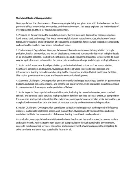 The Main Effects Of Overpopulation Pdf Human Overpopulation