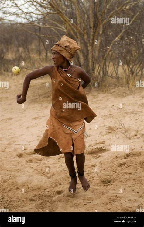 Naro Bushman San Woman Playing A Ball Game With A Wild Melon Central
