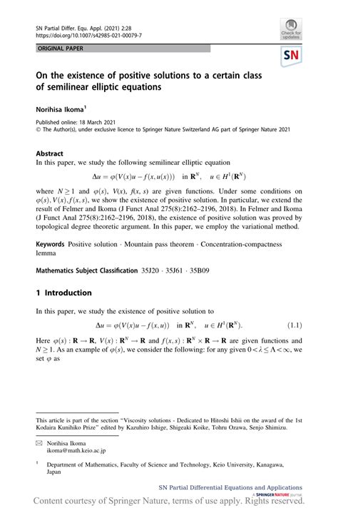 On The Existence Of Positive Solutions To A Certain Class Of Semilinear Elliptic Equations