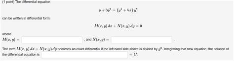 [solved] 1 Point The Differential Equation [ Y 3 Y {6}