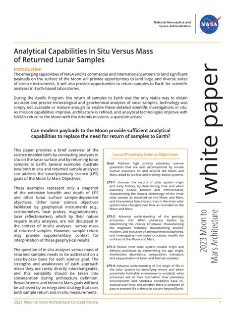 Analytical Capabilities In Situ Versus Mass Of Returned Lunar Samples