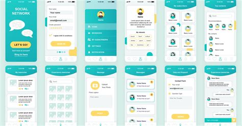 social network mobile app ui kit websites ux and ui kits ft ui and kit