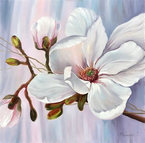 Magnolia Painting Original Blossom Floral Paintings On Canvas Ukrainian