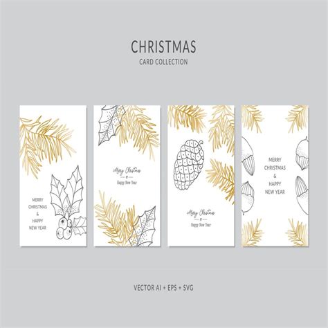 圣诞节元素线条手绘图案圣诞节贺卡模板 Christmas Greeting Card Vector Set 设计素材分享 一流设计网