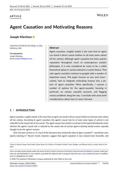 Pdf Agent Causation And Motivating Reasons