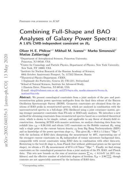 Pdf Combining Full Shape And Bao Analyses Of Galaxy Power Spectra A 16 Cmb Independent