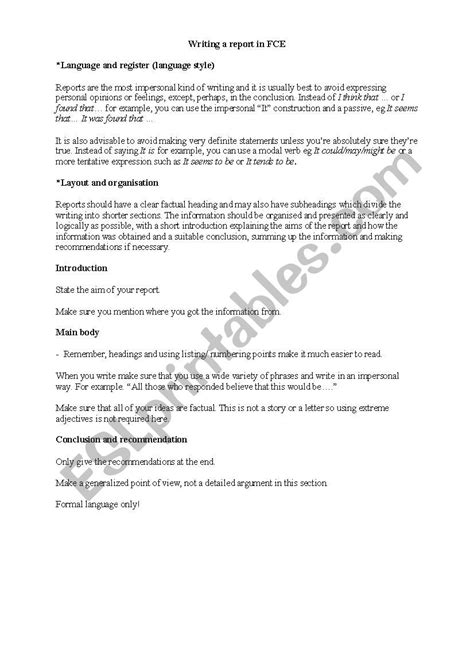 Writing A Report In Fce Esl Worksheet By Fulyam