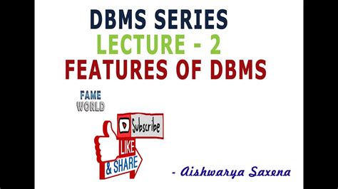 Dbms Lecture 2 Features Of Dbms Youtube