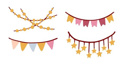 Cute Doodle Celebration Garland Clipart Hand Drawn Vector Illustration