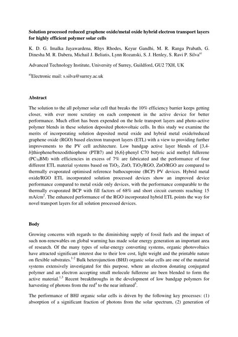 Pdf Solution Processed Reduced Graphene Oxidemetal Oxide Hybrid