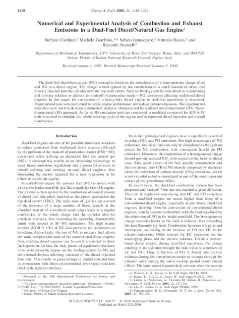 Pdf Numerical And Experimental Analysis Of Combustion And Exhaust Emissions In A Dual Fuel