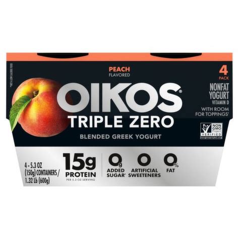 Oikos Triple Zero Peach Flavored Blended Greek Nonfat Yogurt 53 Oz 4