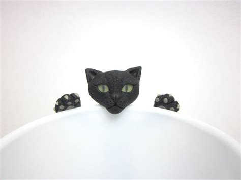 кошка на кружке Полимерная глина декор посуды Handmade