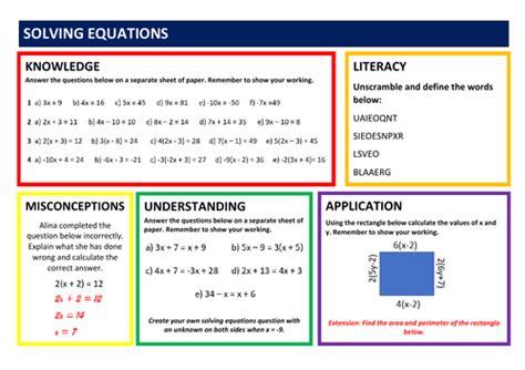 Solving Equations Differentiated Learning Mat Worksheet With Solutions Teaching Resources