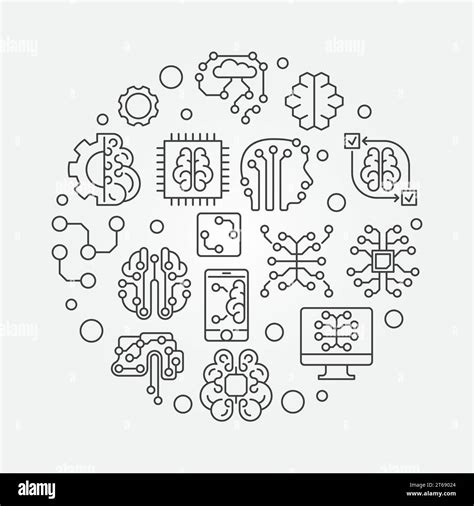 Digital Brain Round Vector Simple Illustration Machine Learning And Ai
