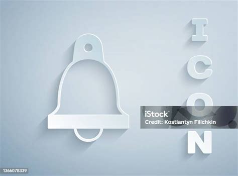 회색 배경에 고립 된 종이 컷 교회 종 아이콘 알람 기호 서비스 벨 핸드벨 기호 알림 기호 종이 아트 스타일 벡터 3차원 형태에 대한 스톡 벡터 아트 및 기타 이미지