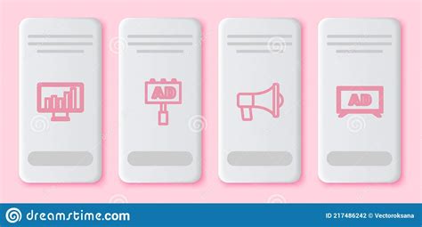 set line monitor with graph chart advertising megaphone and white