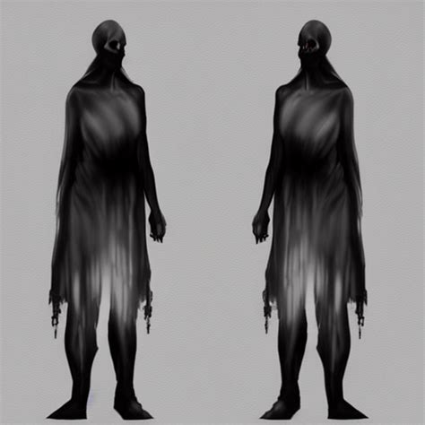 Creepy Dark Eyeless Ghost Character Fullbody Realistic Concept Art