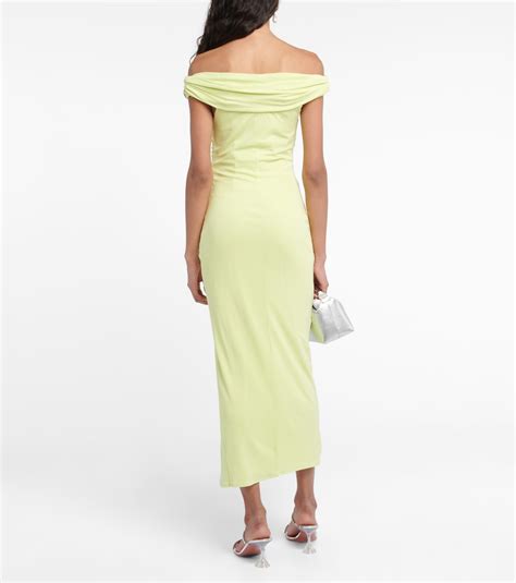 Off The Shoulder Ruched Midi Dress In Green Self Portrait Mytheresa