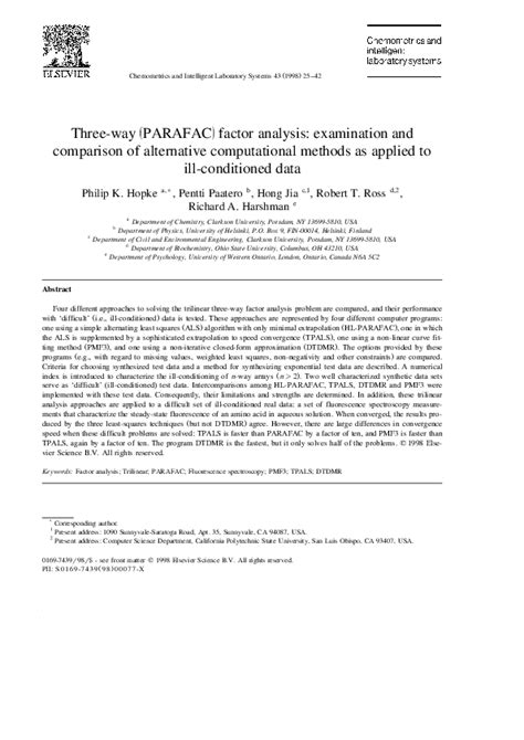 pdf three way parafac factor analysis examination and comparison of alternative