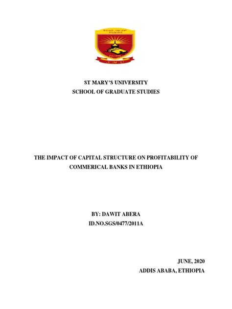 Dawit Abera Thesis Final 2020 Pdf Equity Finance Capital