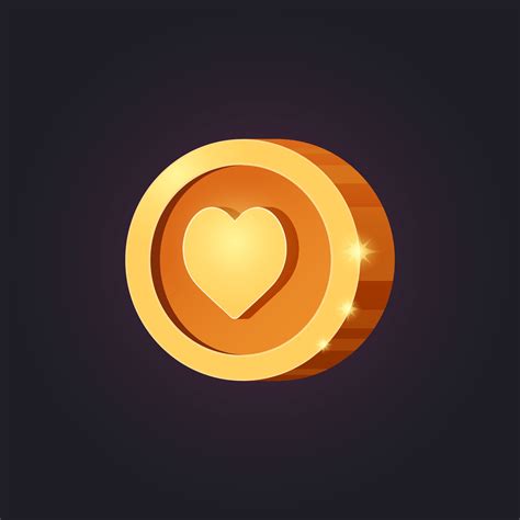 Vector Casual Game Icon With Heart Isolated Golden Coin Gui Ui For