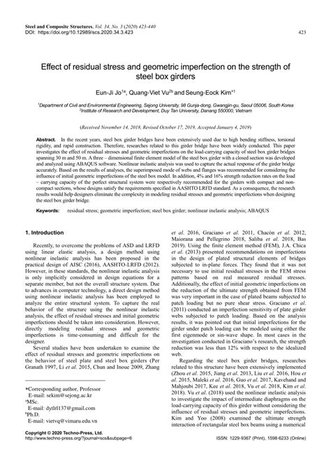 Pdf Effect Of Residual Stress And Geometric Imperfection On The Strength Of Steel Box Girders