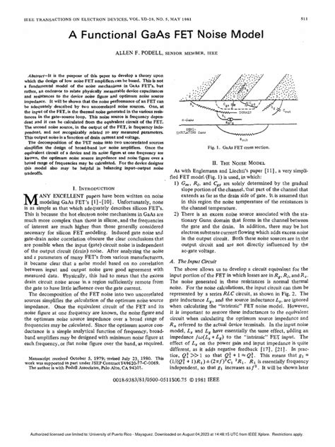 A Functional Gaas Fet Noise Model Pdf Field Effect Transistor Amplifier