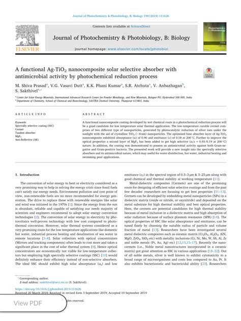 Pdf A Functional Ag Tio2 Nanocomposite Solar Selective Absorber With
