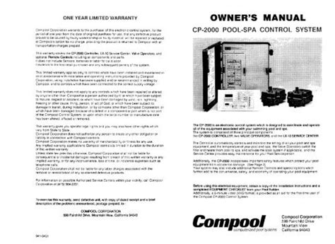 Compool Cp 2000 Pool And Spa Control Owners Manual Pentair