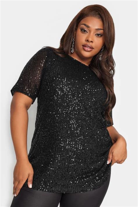 Yours London Plus Size Black Sequin Swing Top Yours Clothing
