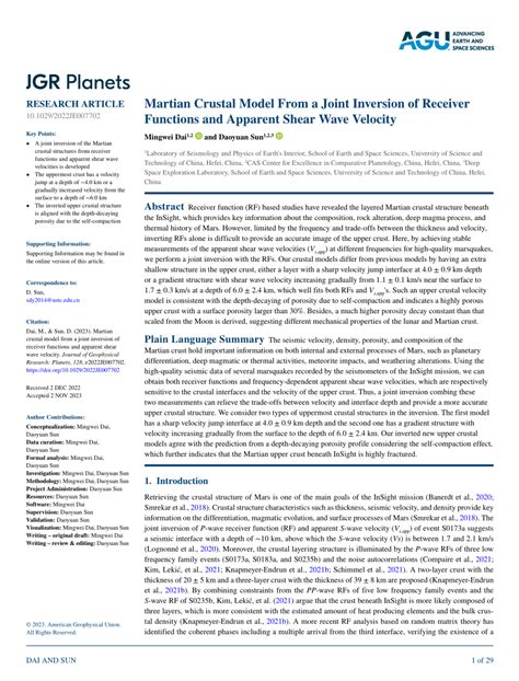 Martian Crustal Model From A Joint Inversion Of Receiver Functions And